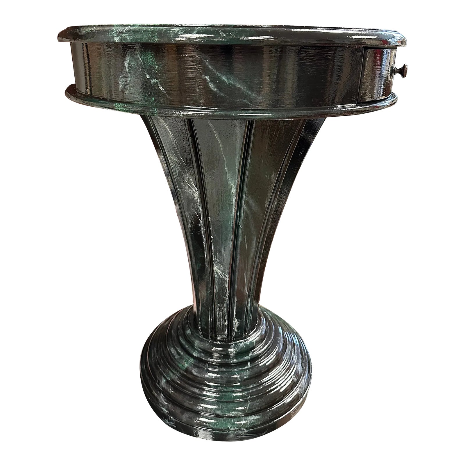 1990s Faux Marble Round Fluted End Table With Drawer Hollywood Regency ...