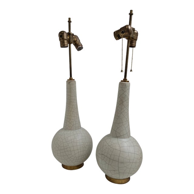 Pair of Contemporary Crackled Design Tall Designer Table Lamps | Chairish