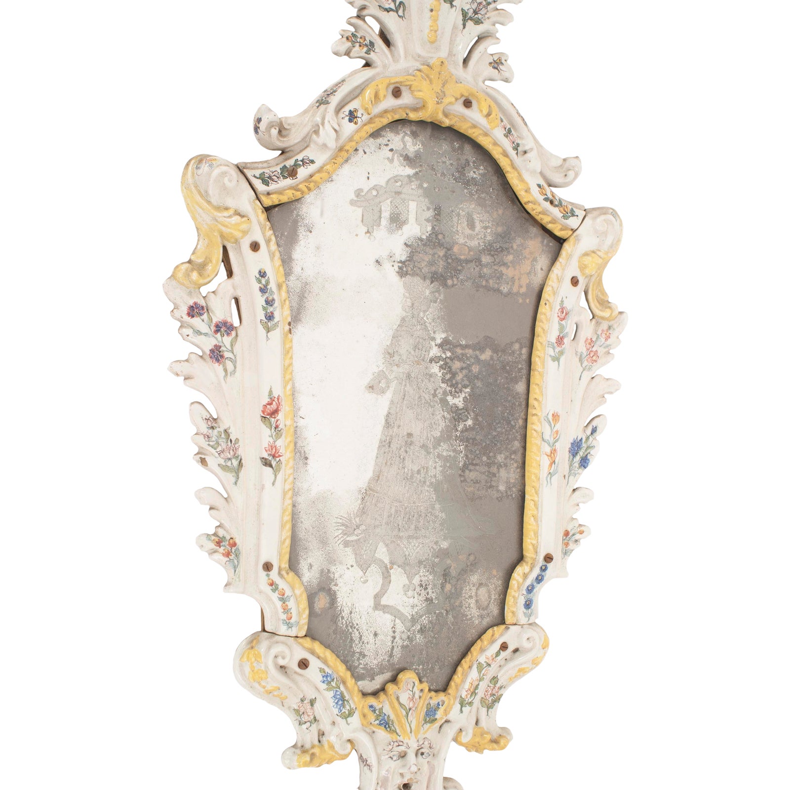 Continental White Porcelain Keystone Etched Wall Mirror | Chairish