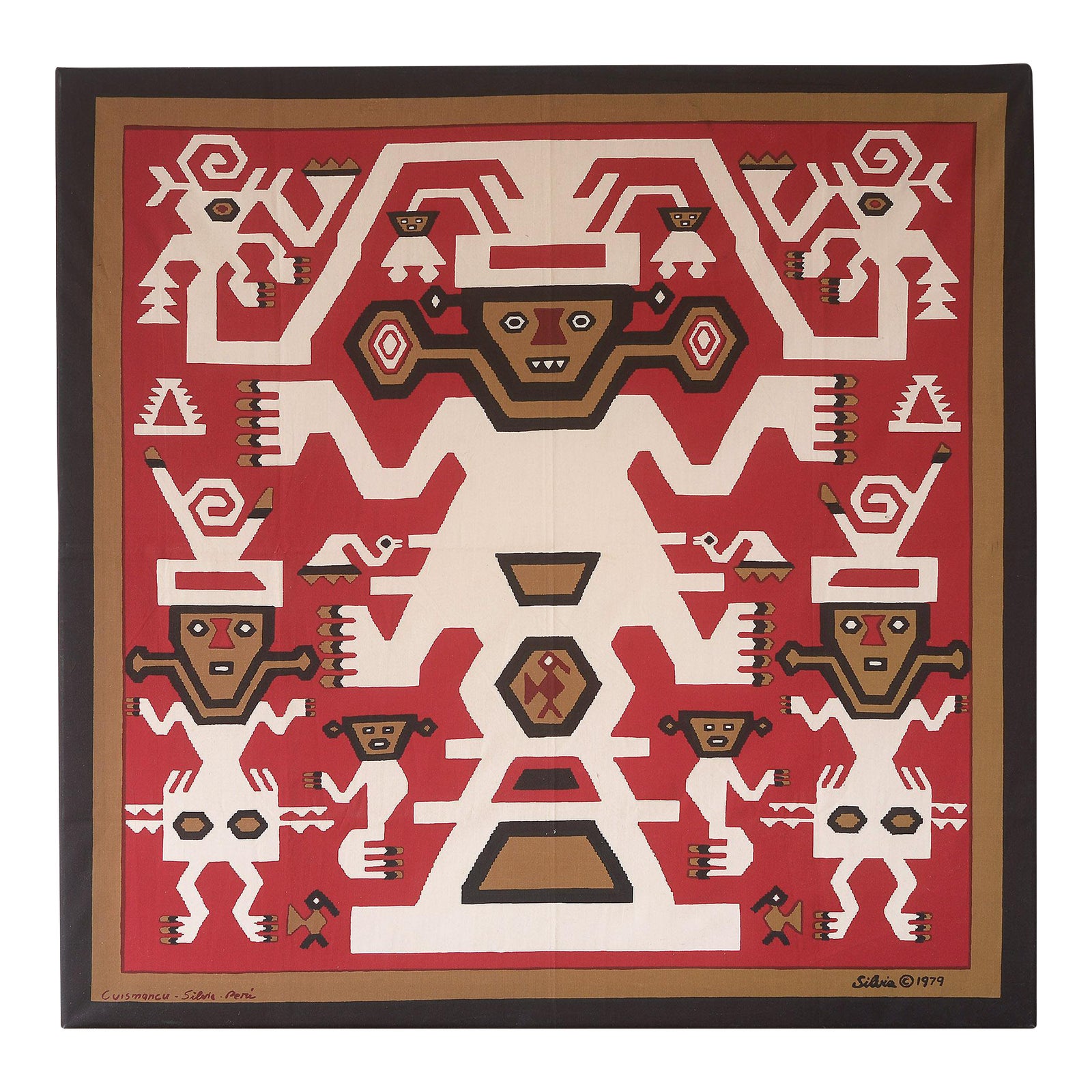 1970s Peruvian Silvania Prints Framed Incan Textile Art Print ...