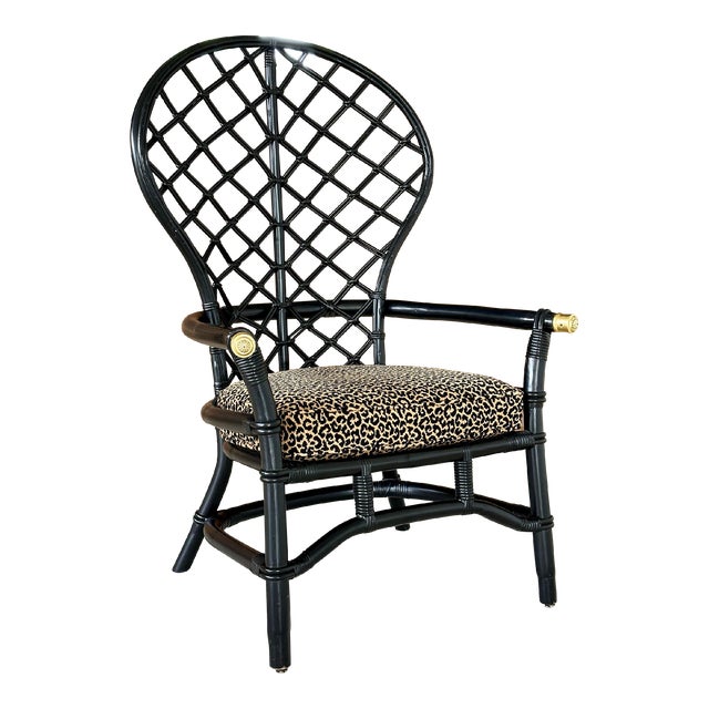 Vintage Coastal Regency Ficks Reed Balloon Back Rattan Arm Side Chair ...