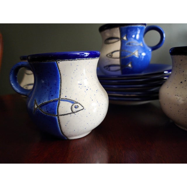 2000s Artesa Fish Coffee Cups With Saucers Modern Vega Pottery Studio ...