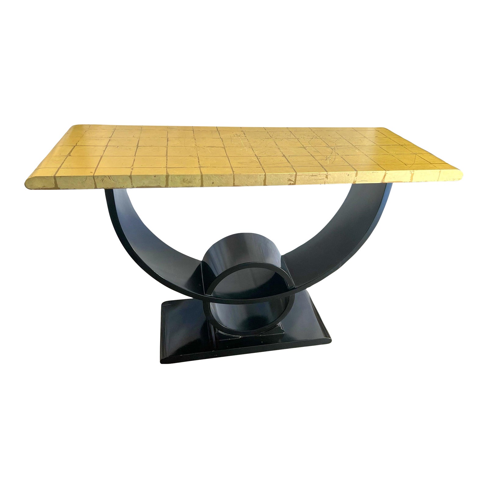 Jay Spectre Console Table in Gold Leaf and Black Lacquer | Chairish