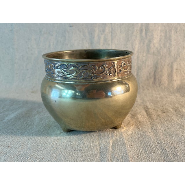 Antique Brass Couldron With Copper Accented Dragon Collar | Chairish