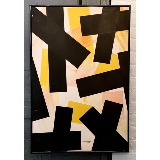 Angelo Testa Abstract Marigold and Black Hard-Edge Color Field Painting ...