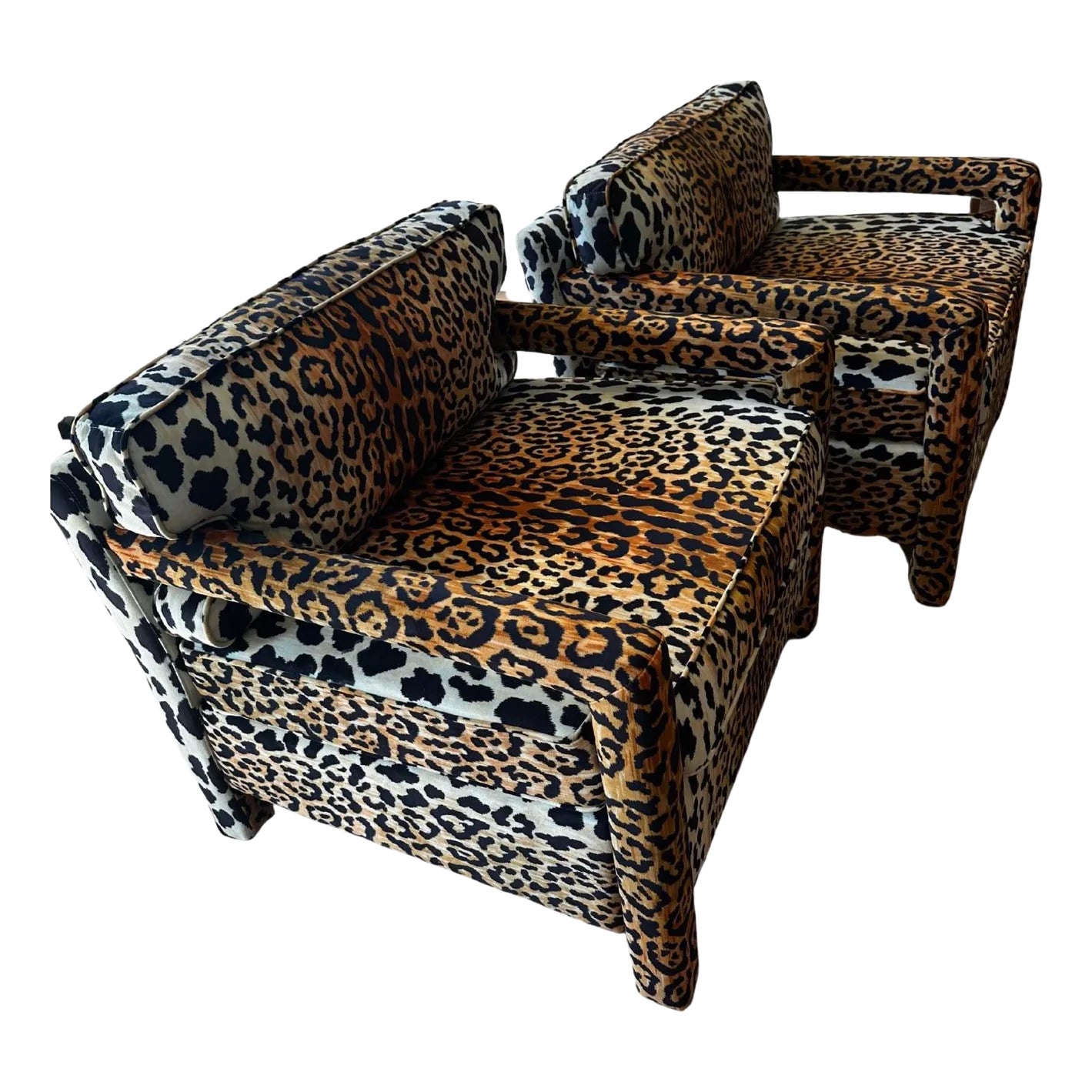 Pair of Custom Made Leopard Print Parson Chairs | Chairish