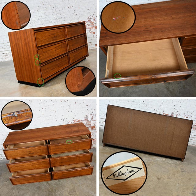 Mid Century Modern 6 Drawer Dresser by Dillingham Walnut & Pecky ...