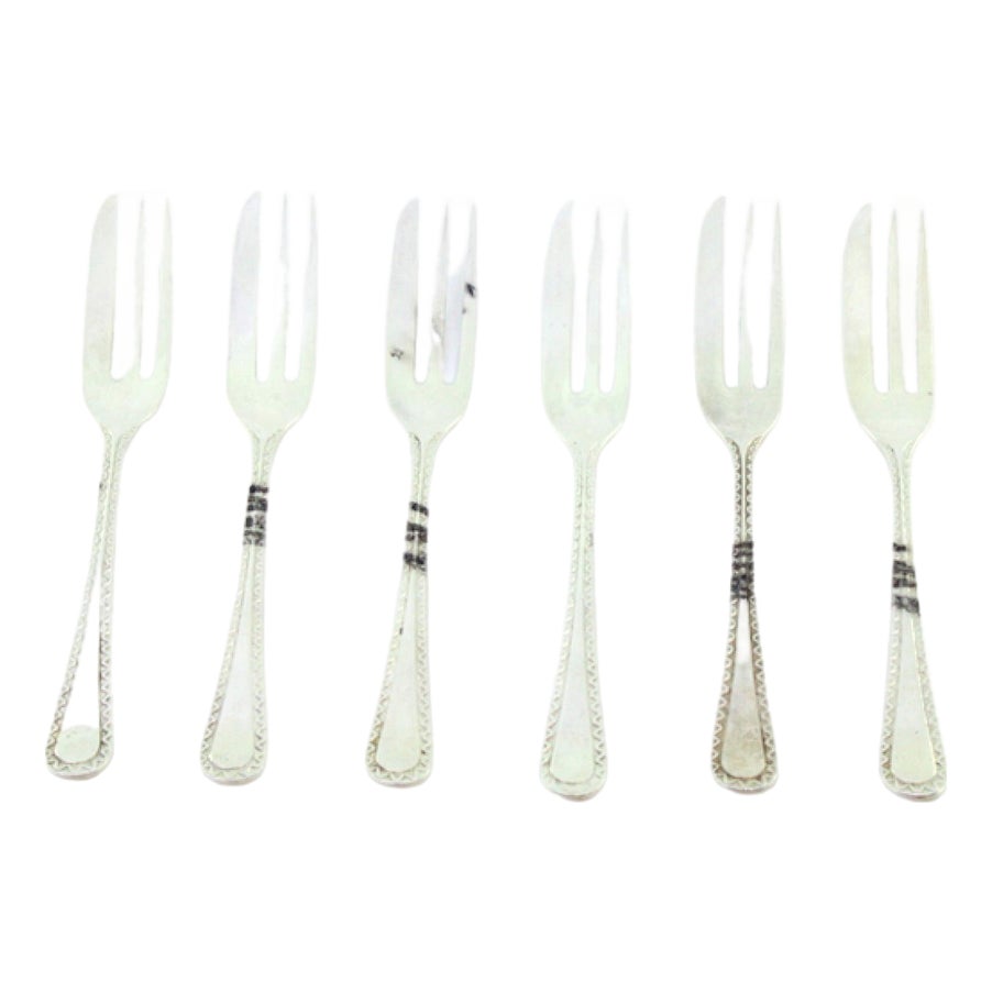 Silver Cake Forks with Handle Grooves, Set of 6 | Chairish