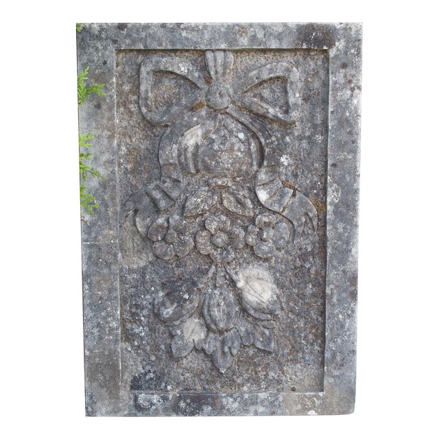 Small Italian Limestone Bas Relief Plaque, Crinkled Ribbon and Fruit ...