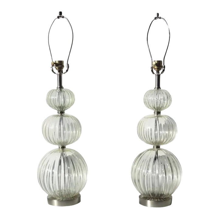 Vintage Pair Gradient Glass Globe Table Lamps. | Chairish