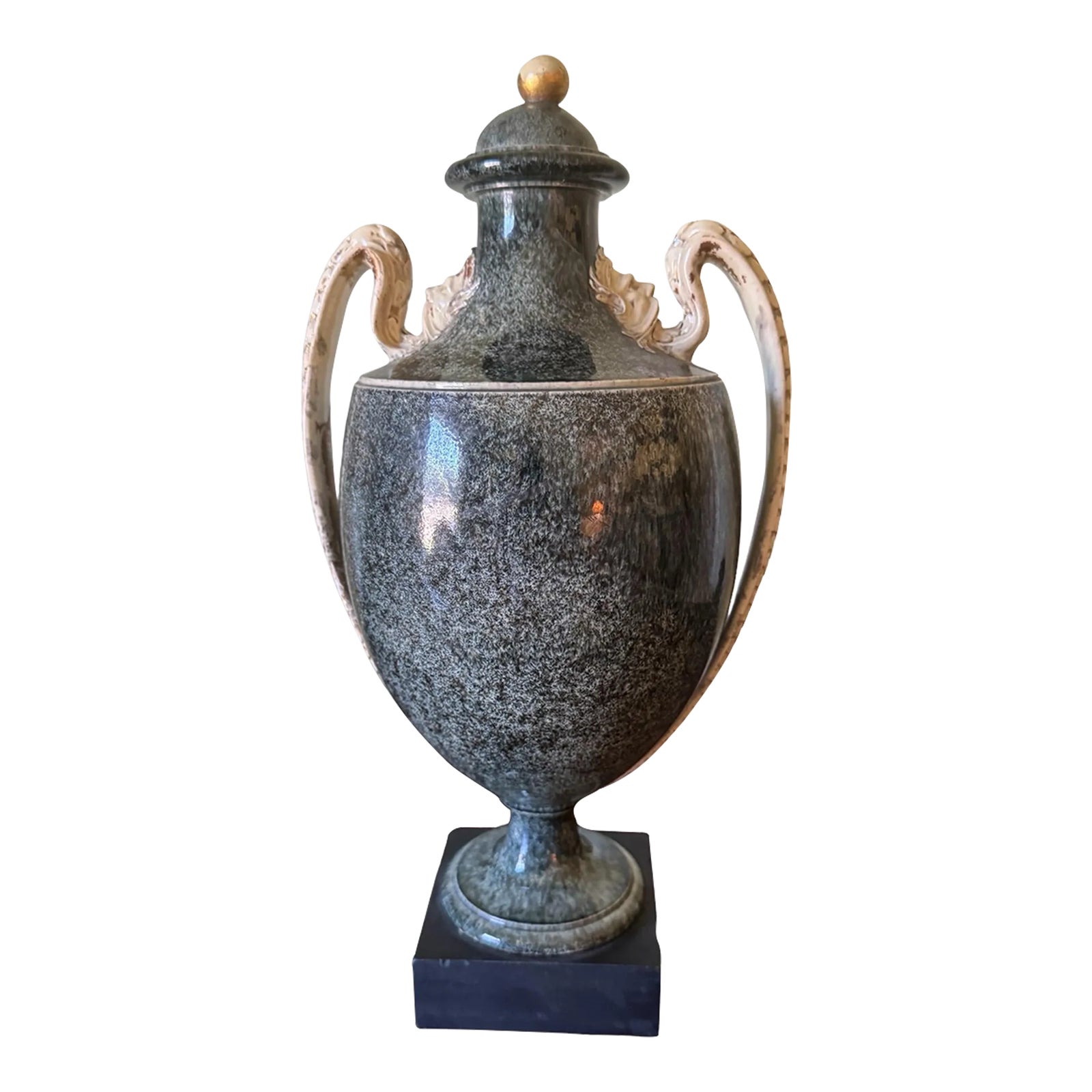 Fine and Rare Wedgwood Agate Ware Faux-Porphyry Vase. On Black Basalt ...