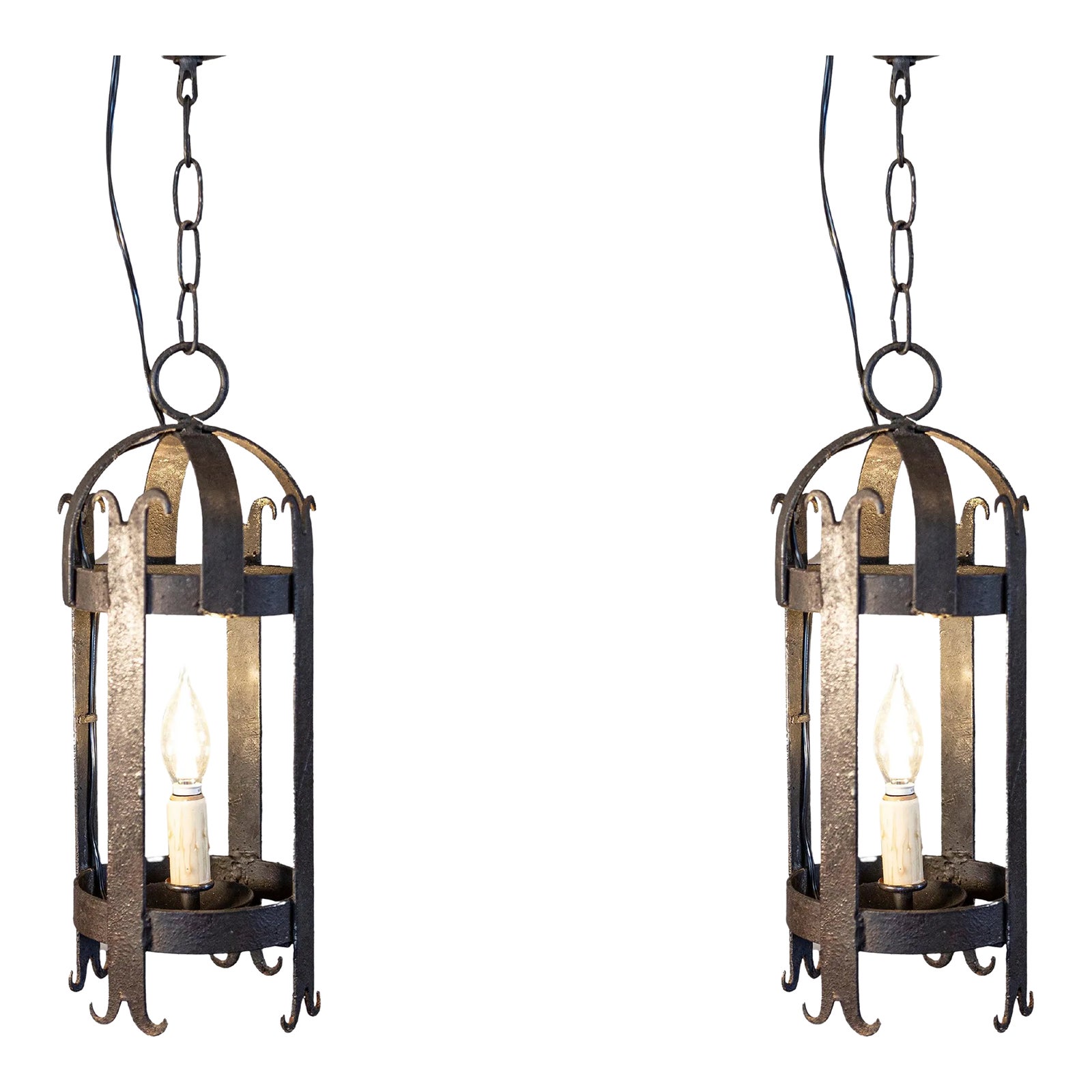 Mid 20th Century French Wrought-Iron Single Light Cylindrical Lanterns ...