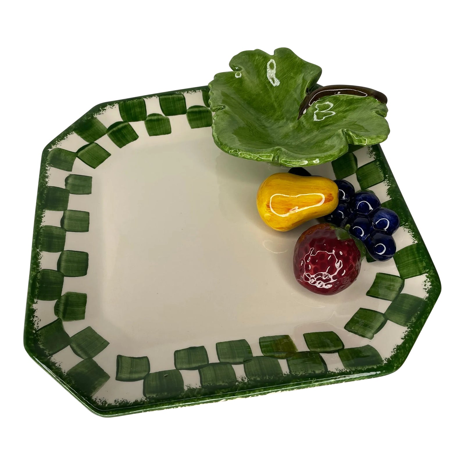 Trompe L’oeil Green Checker Lettuce and Fruit Plate | Chairish