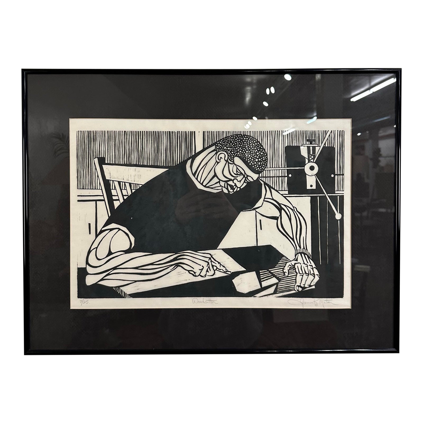 James Mateer Relief Wood Cut Print "Wood Cutter" 7/25 | Chairish