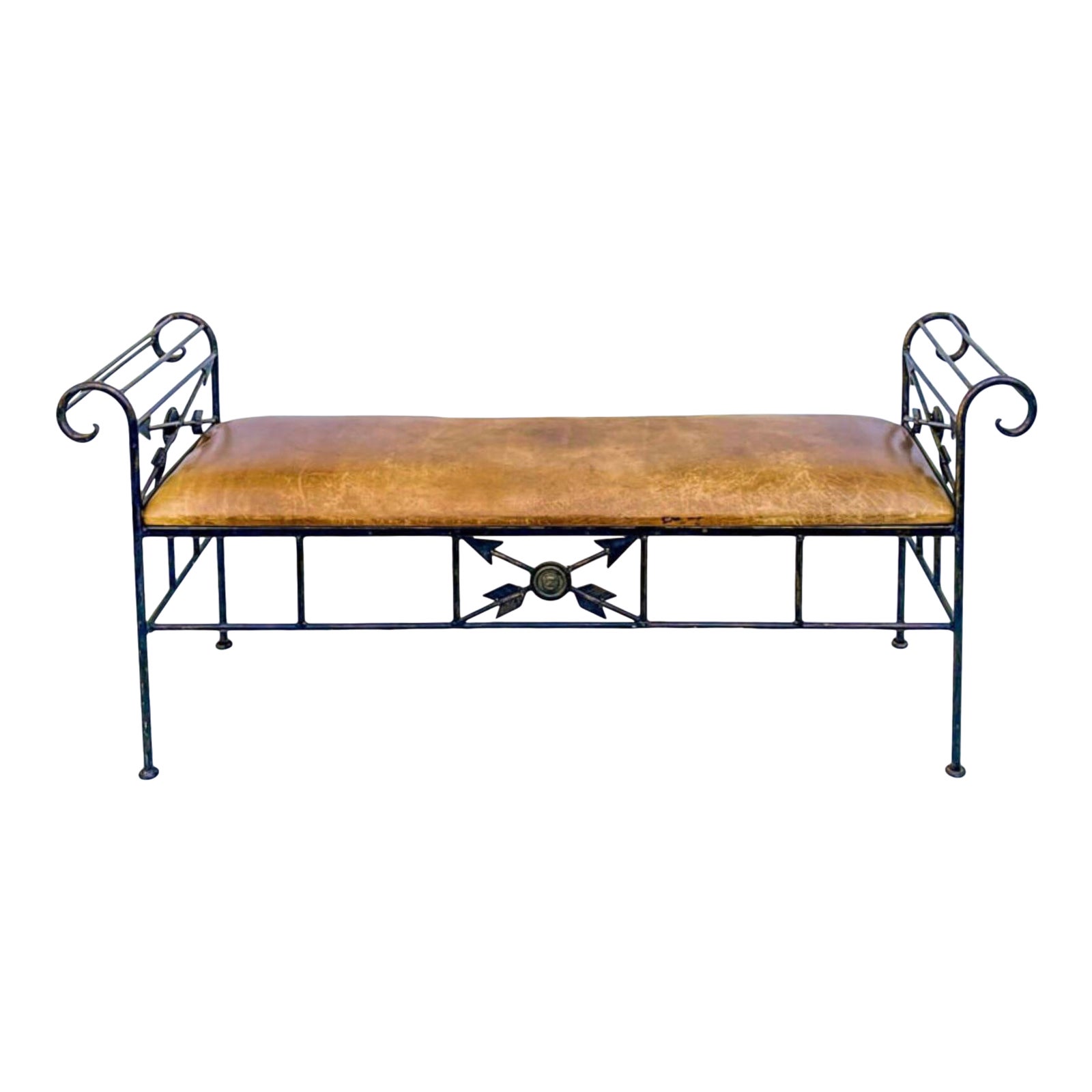 Mid-Century Large Scale Neo-Classical Style Italian Iron and Leather ...