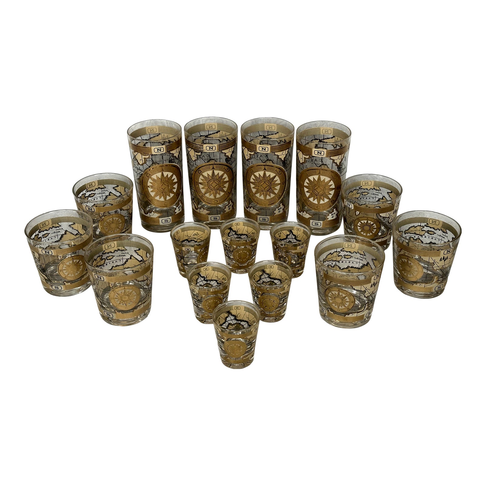 Mid Century Cocktail Barware Glassware Set of 16 | Chairish