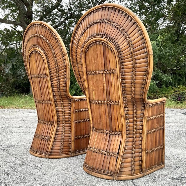 Vintage Boho Split Rattan Fan Back Chairs - a Pair | Chairish