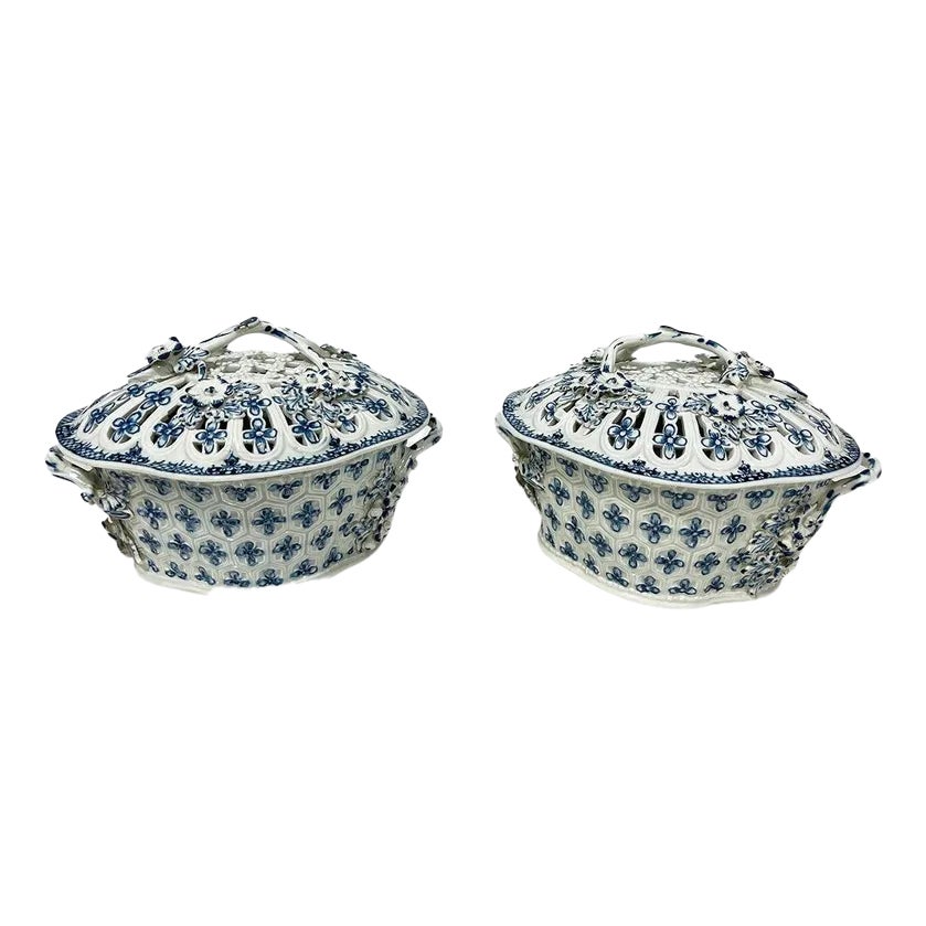 18th Century English Worcester Porcelain Lidded Baskets, 1770s | Chairish
