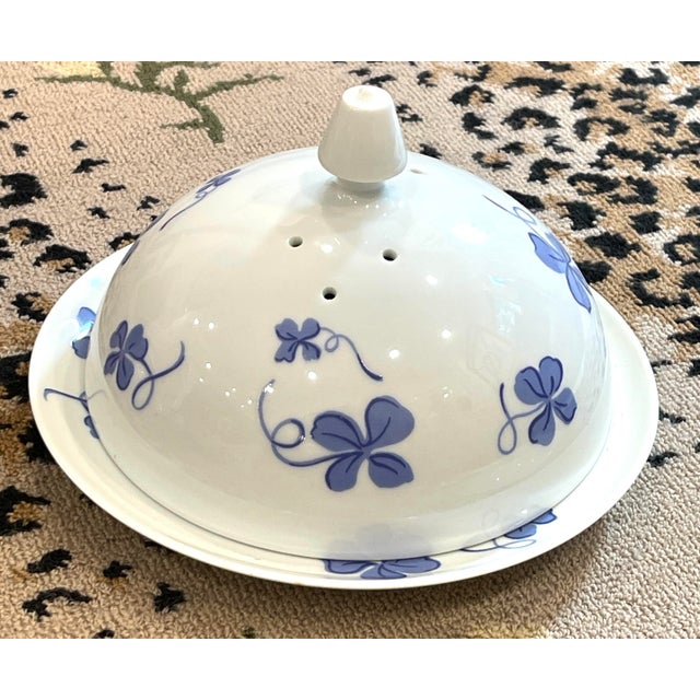 D Porthault Paris Trefles Blue Porcelain Serving Pieces | Chairish