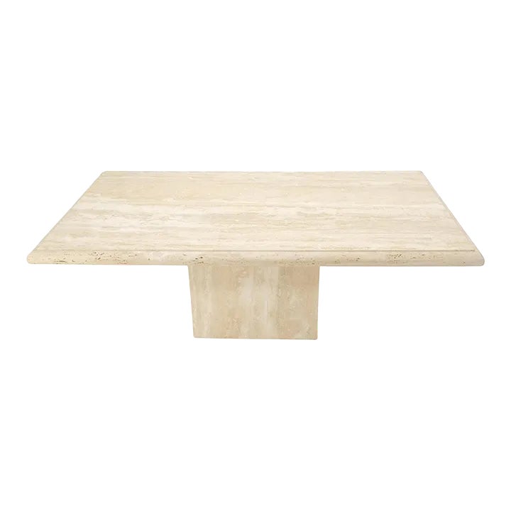 Large Travertine Beveled Edge Single Pedestal Rectangle Dining ...