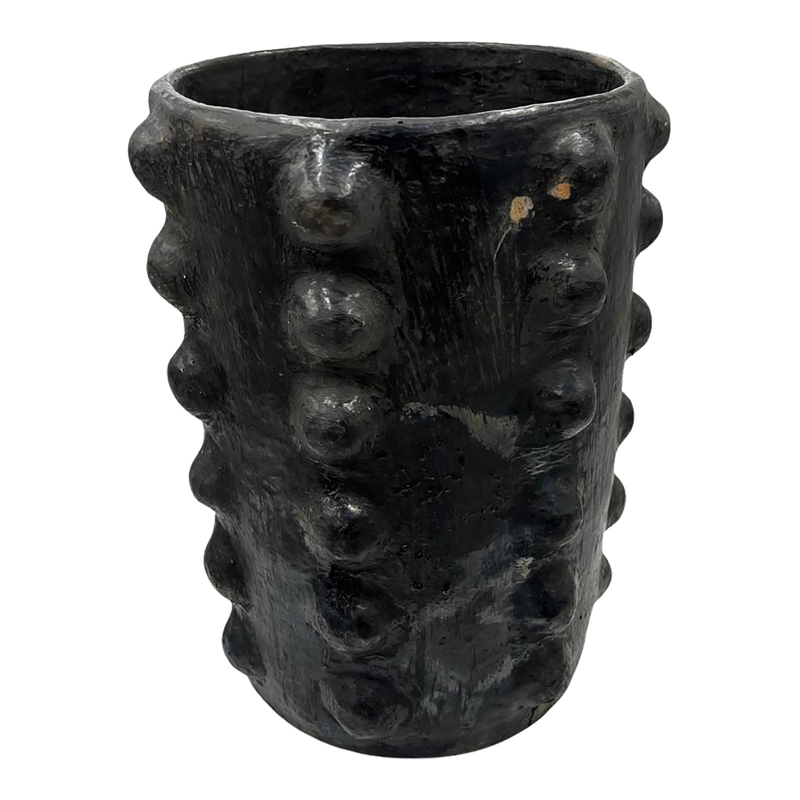 Sejnane Cylindrical Clay Bumpy Vessel - Dark Large | Chairish