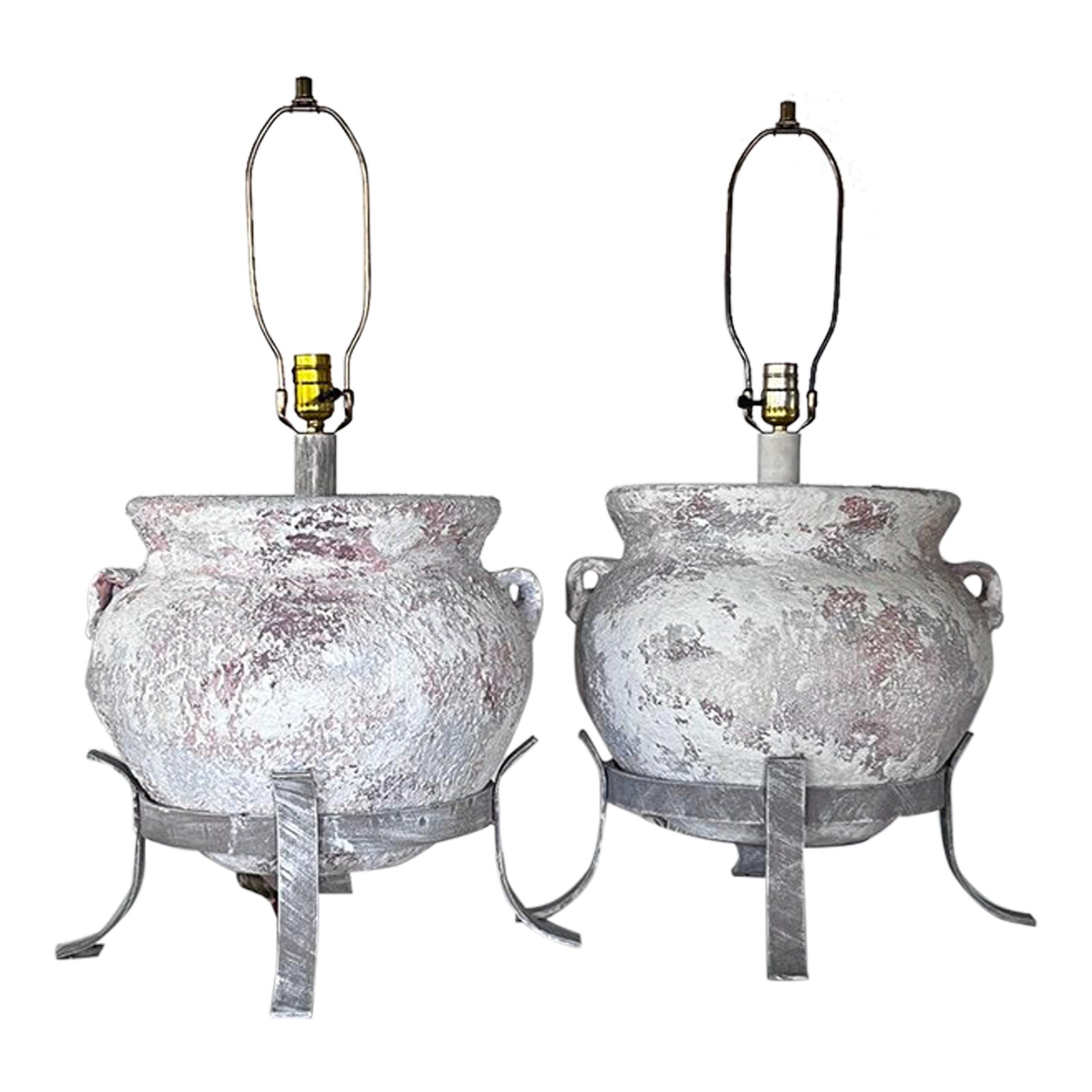 1990s Large Wescal Vessel Urn Lamps on Metal Stands - A Pair | Chairish