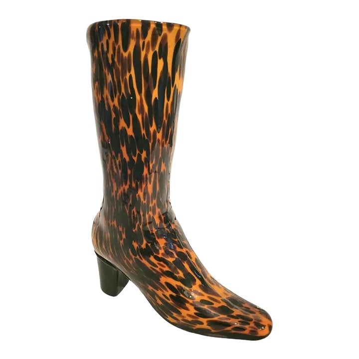Vintage Italian Murano Leopard Glass Boot Design Tall Vase | Chairish