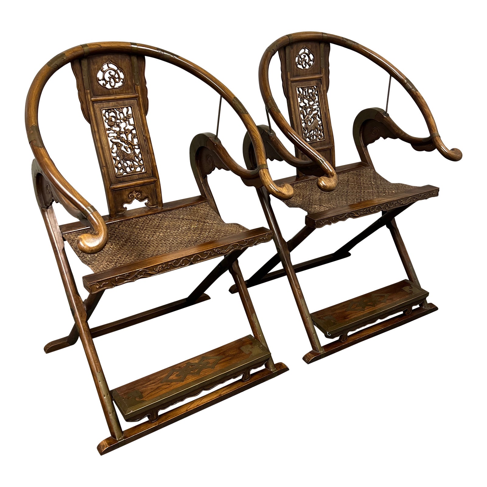 Early 20th Century Qing Dynasty Chinese Folding Horseshoe Armchairs ...