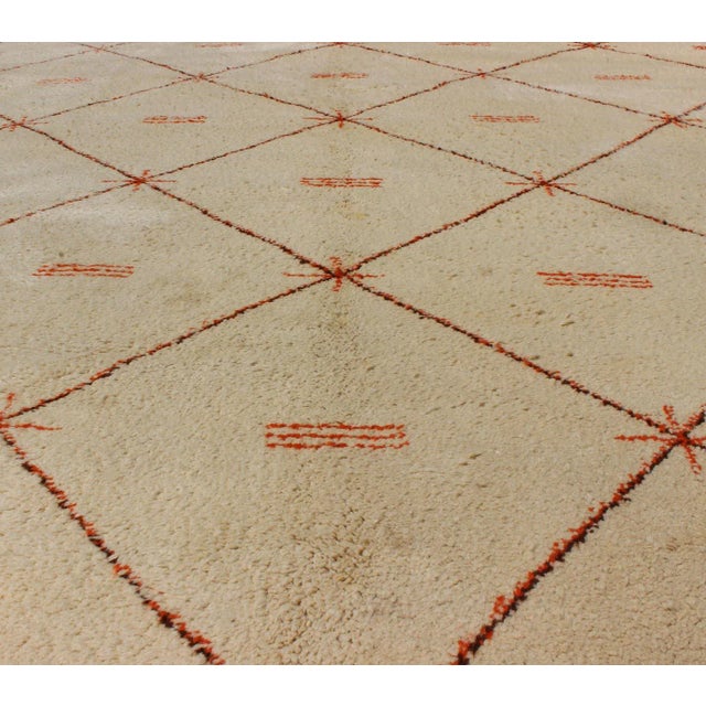 Ivory Background Vintage Large Moroccan Rug With Orange/Brown Diamond ...