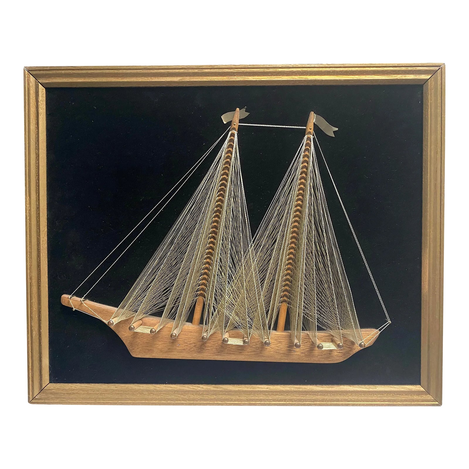 1960s Mid Century Gold Threads Sailboat String Art | Chairish