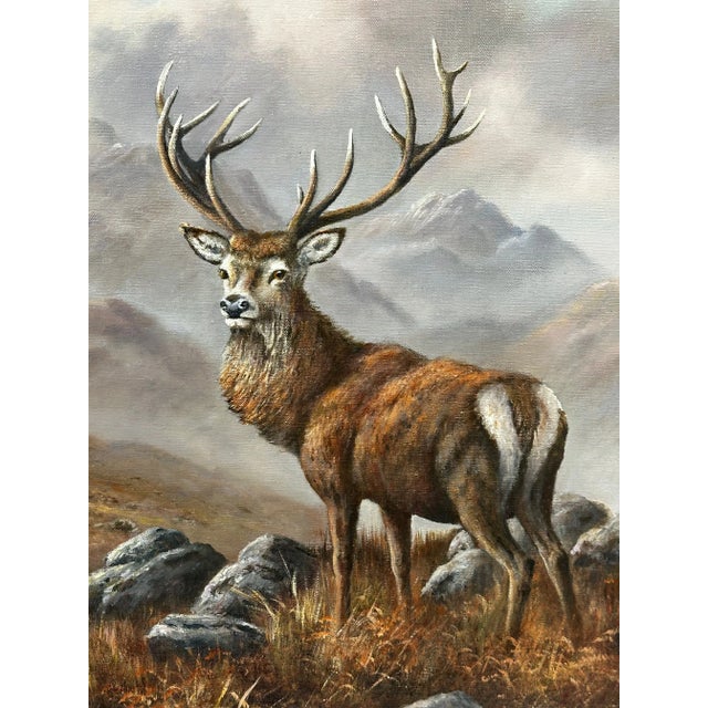 British Oil Painting Scottish Highlands Stag With Fawn Deers Monarch in ...