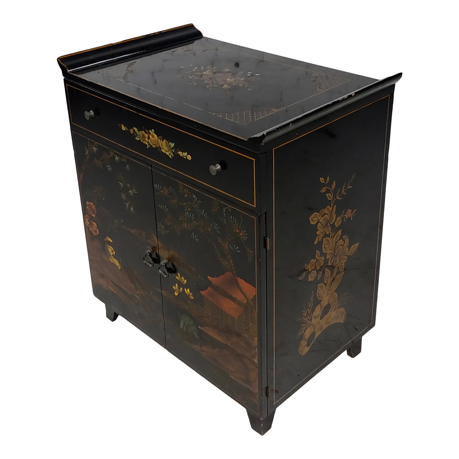 Katherine Henick 1930s Vintage Chinoiserie Hand Painted Cabinet | Chairish
