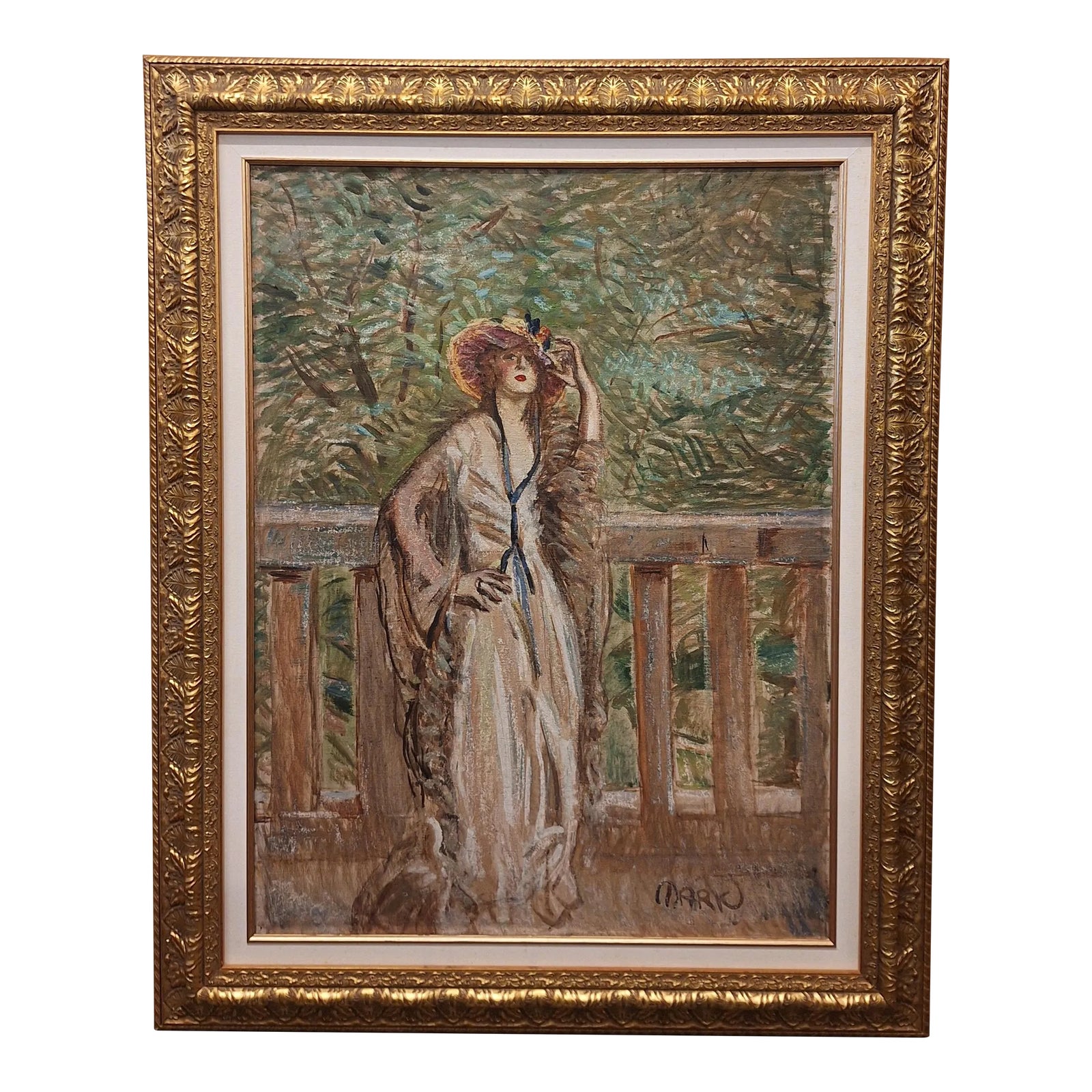 Logos ( Louis ) Mark Portrait Oil Painting " Woman in a Garden " | Chairish