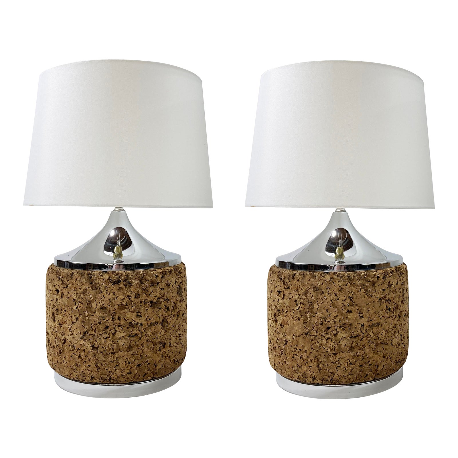 MCM Cork and Chrome Table Lamps, a Pair | Chairish