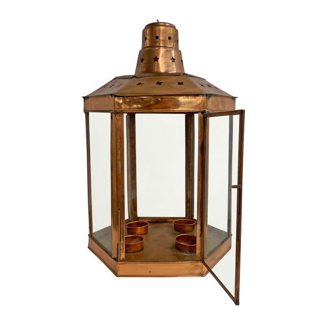 Pair of Vintage Copper Candle Lanterns | Chairish