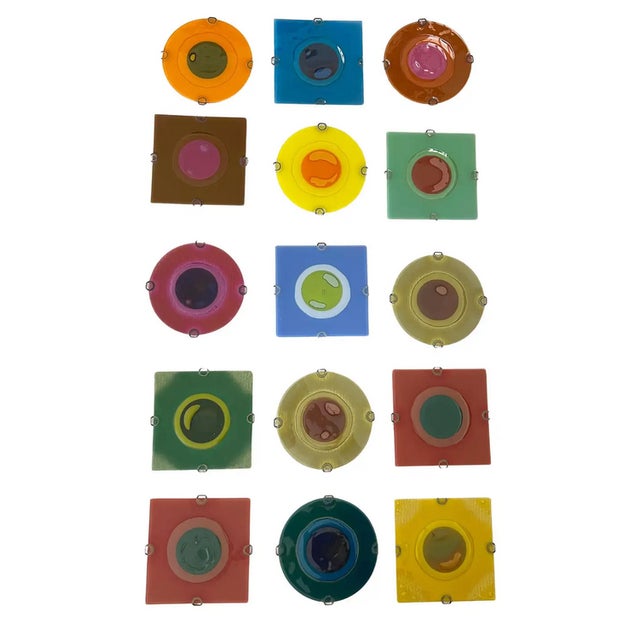 1990s Frances and Michael Higgins Large Square and Round Multi Colored ...