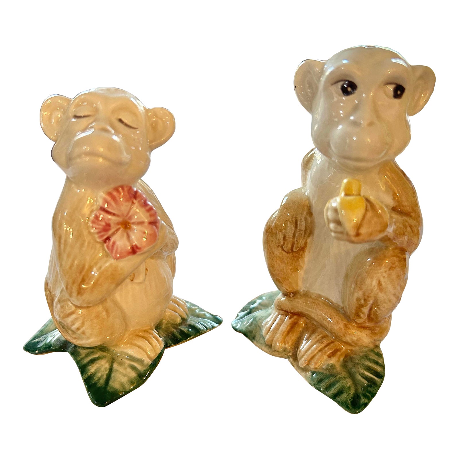 1991 Fitz and Floyd Monkey “Rainforest” Collection Salt and Pepper ...