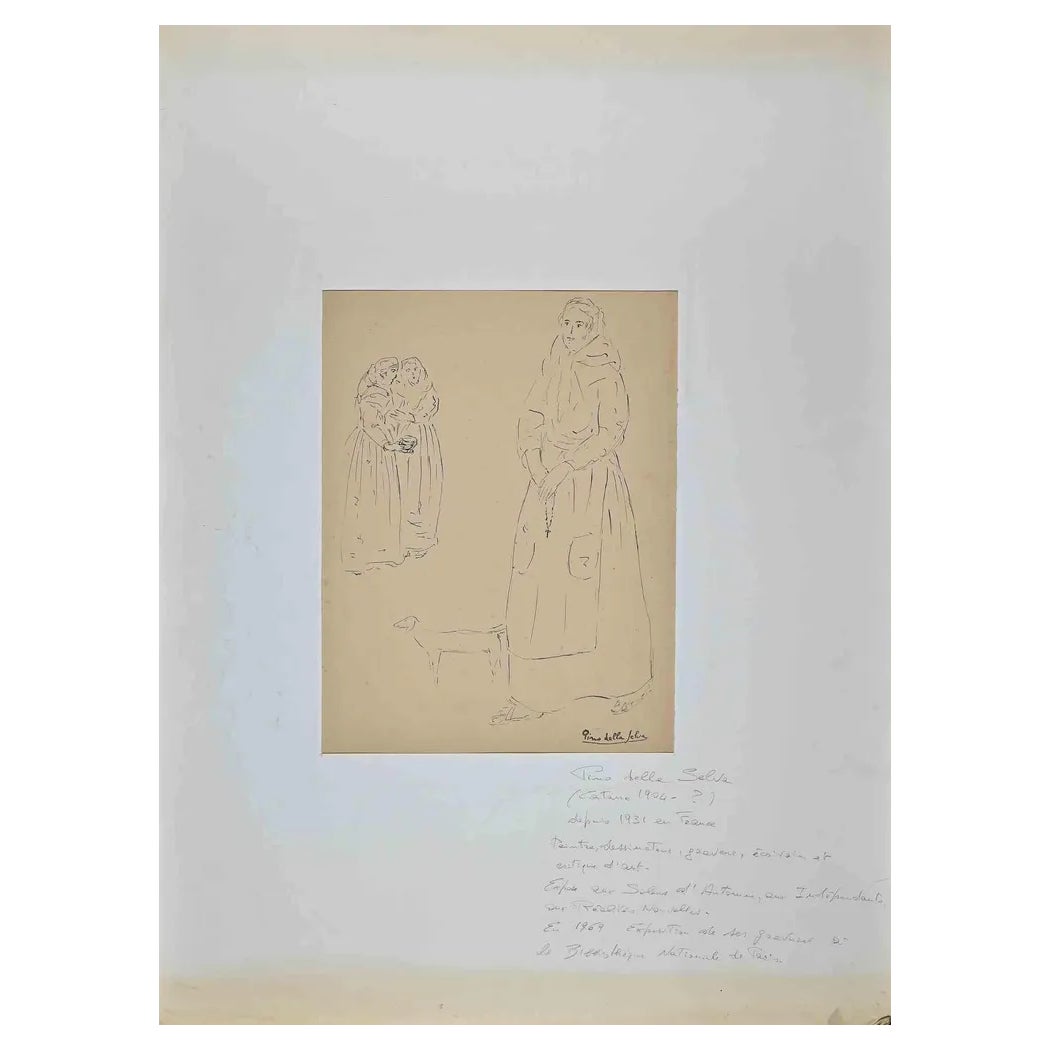 Pino Della Selva, Women, Drawing in Ink, 1940s | Chairish