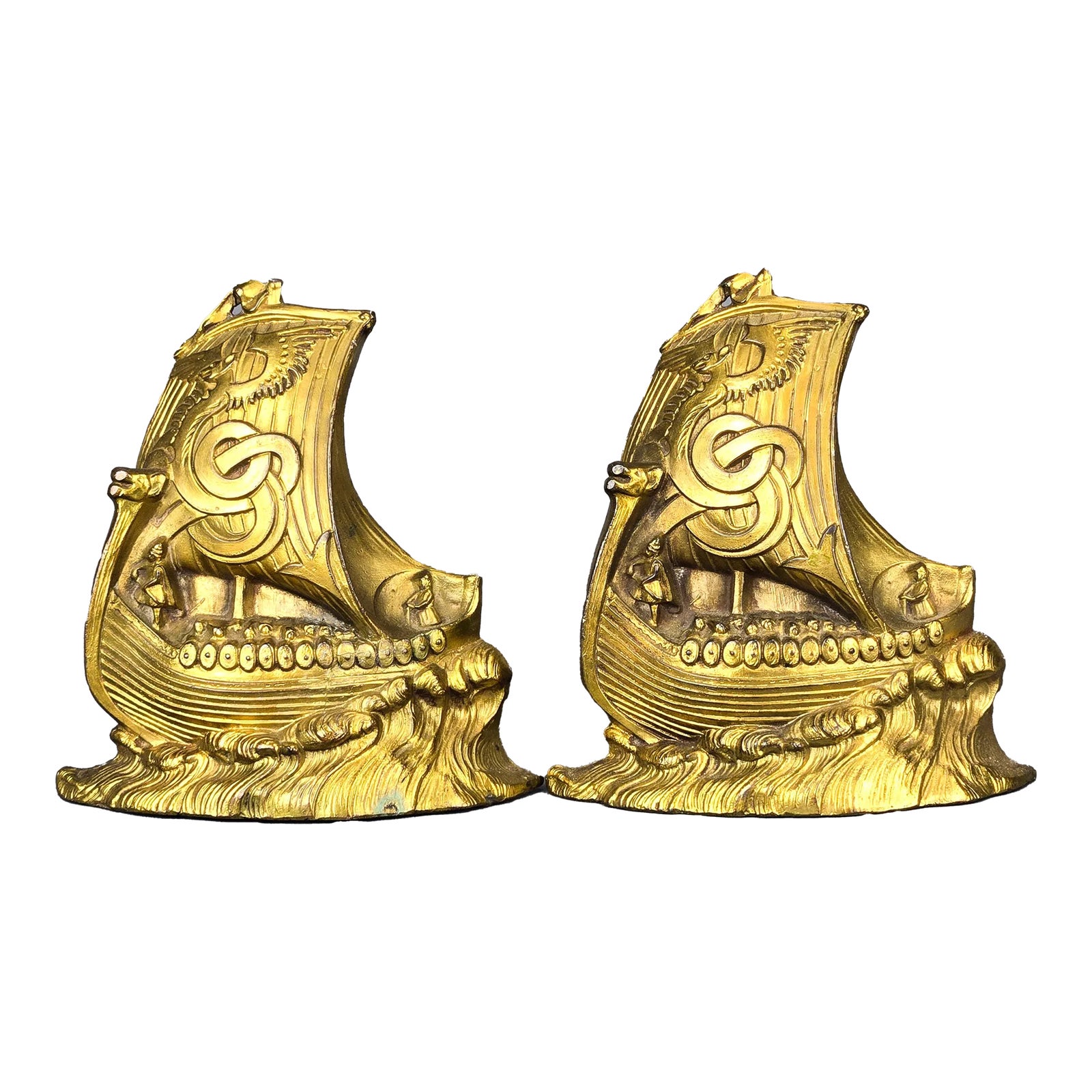 Antique Viking Drakkar Ship Bookends - Set of 2 | Chairish