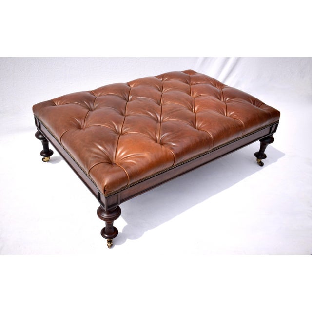 Chesterfield Leather Ottoman on Brass Casters by Drexel | Chairish