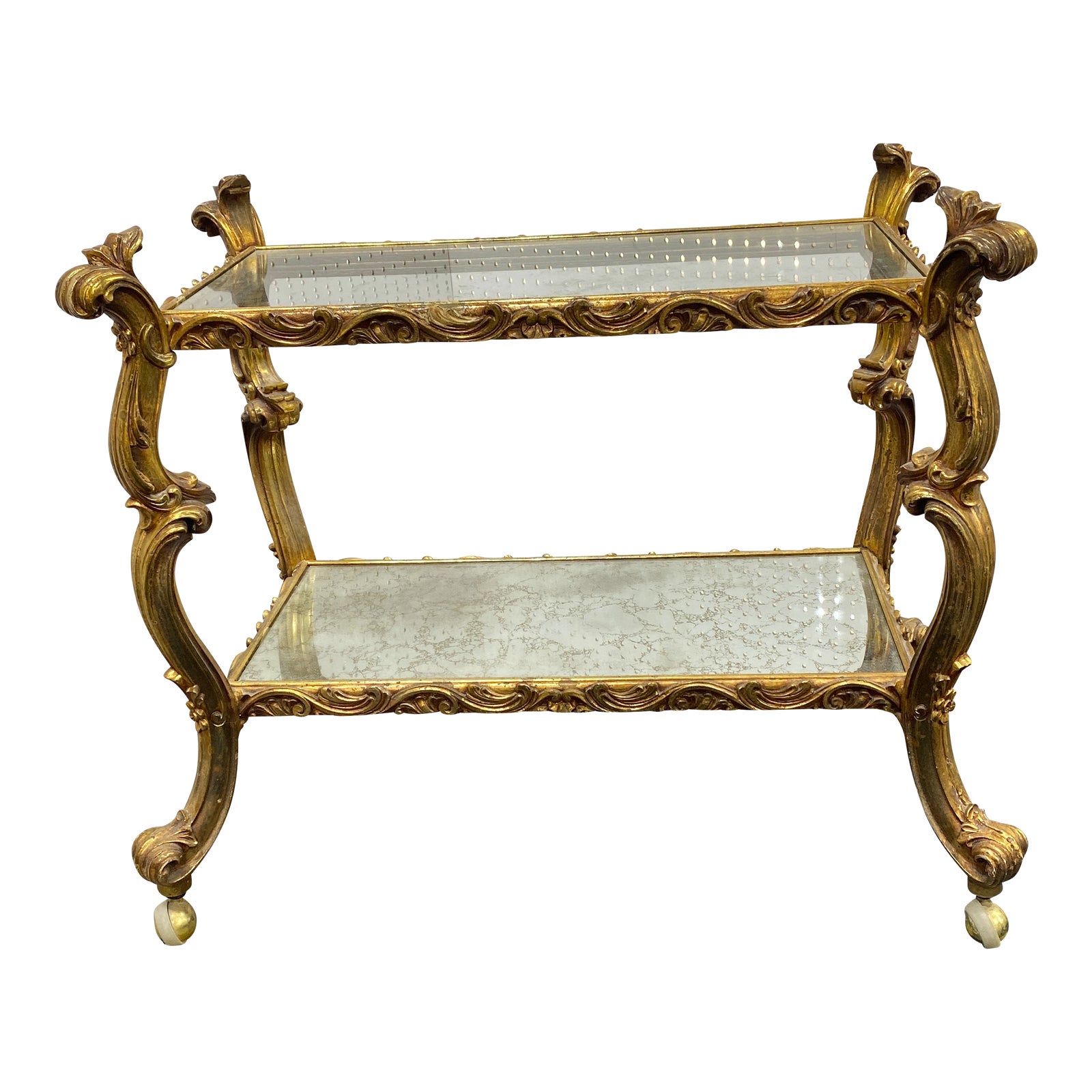 Mid 20th Century French Rococo Style Gilt 2 Tier Bar Cart | Chairish