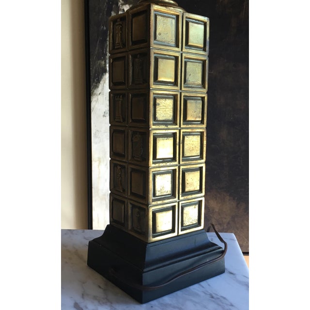Mid-Century Modern Cubist Chess Motif Table Lamp | Chairish