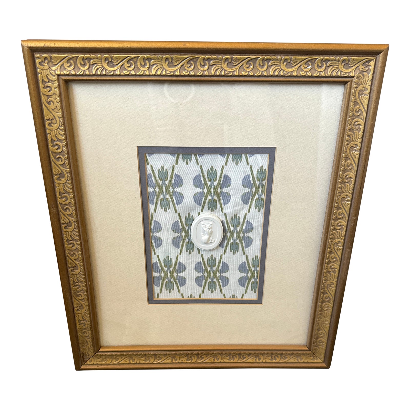 Original Intaglio Plaster Art in Vintage Frame | Chairish