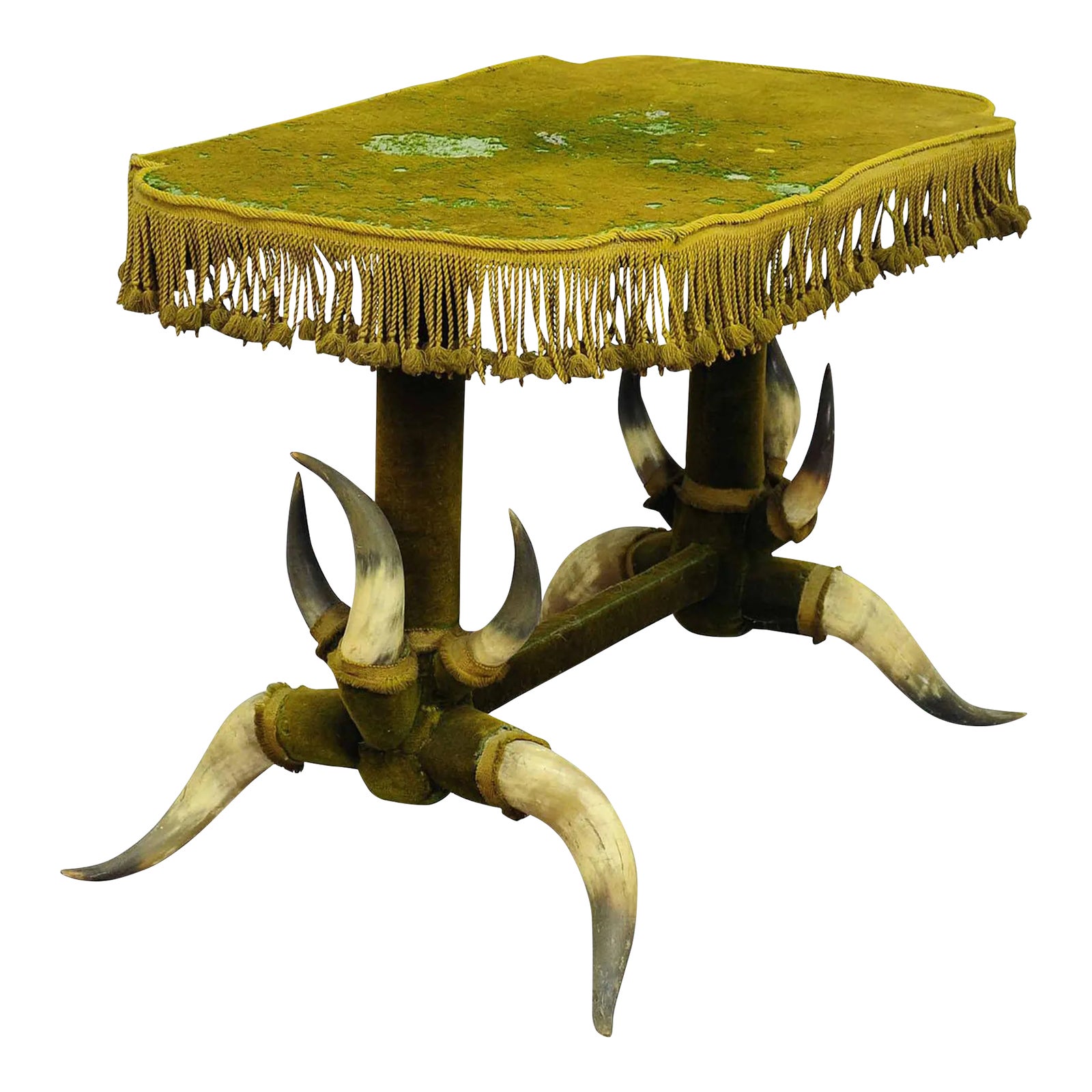 Antique Bull Horn Table With Green Velvet Ca. 1870 | Chairish