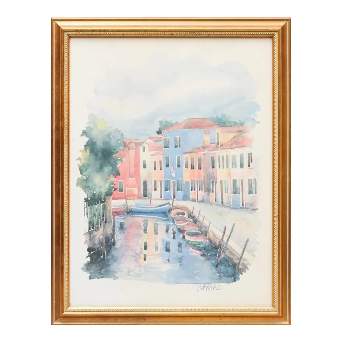 Mario Carraro Venetian Water Color Painting of Burano Venice | Chairish