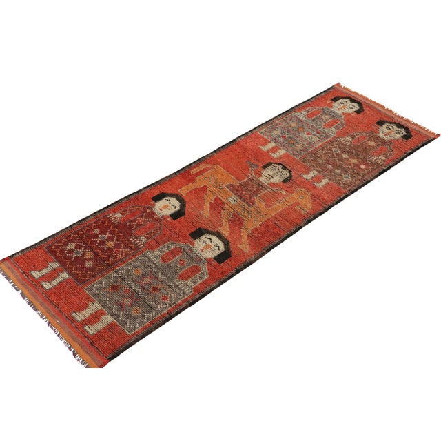 1950s Vintage Tribal Runner in Red With Multihued Pictorials Patterns ...