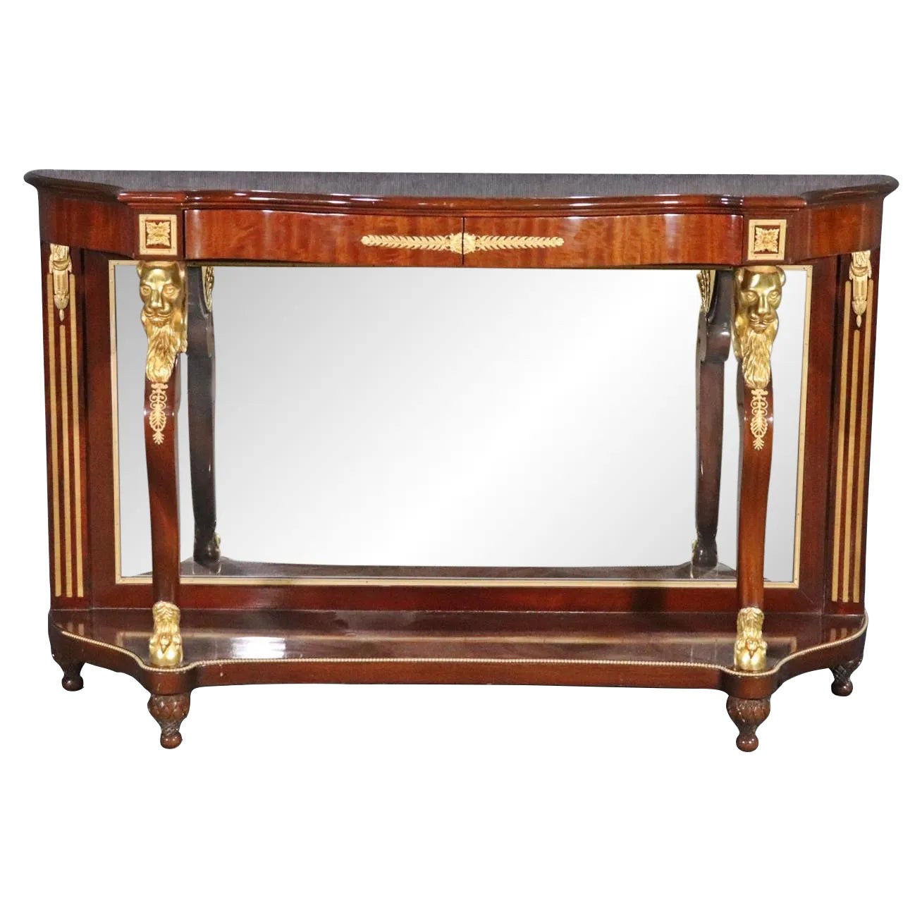 Mirrored Bronze Lion Ormolu Russian Style Console Table | Chairish