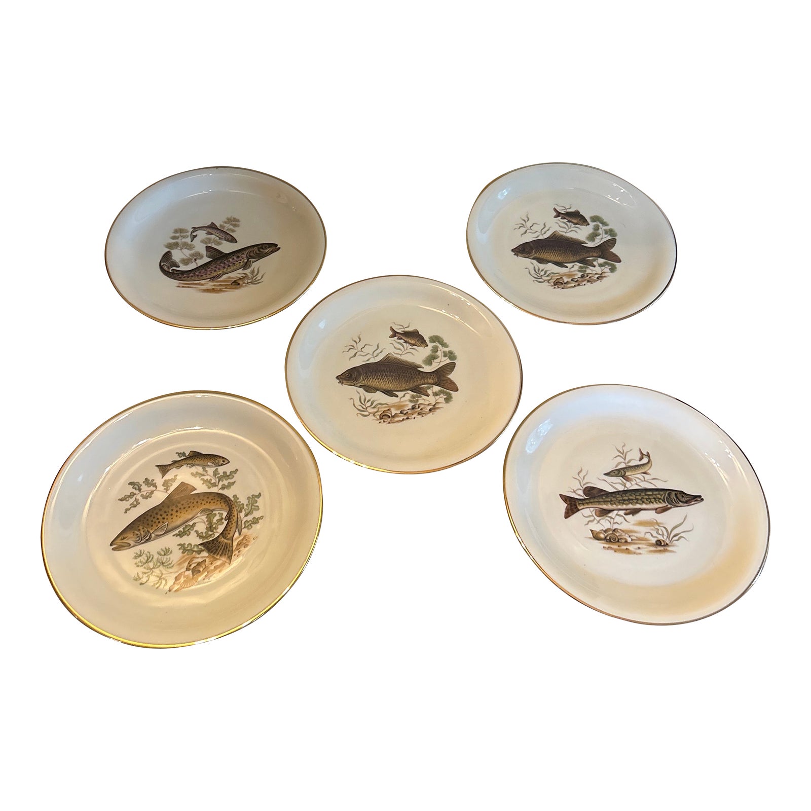 Set of 5 Vintage West German Fish Plates | Chairish