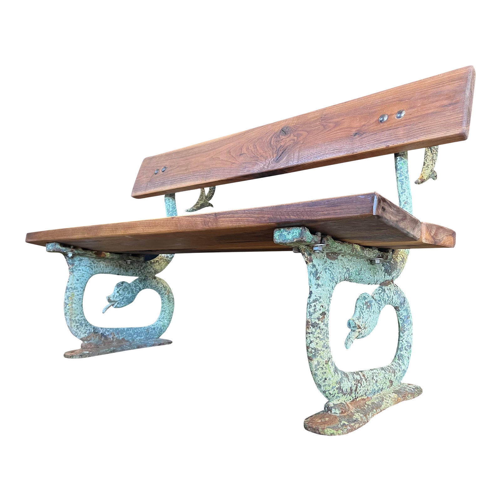 1920s Vintage Snake-Inspired Iron and Black Walnut Wood Bench | Chairish