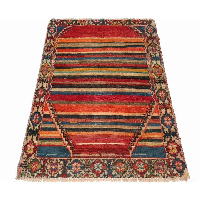 Vintage Gabbeh Tribal Rug in Polychromatic Stripes and Geometric ...